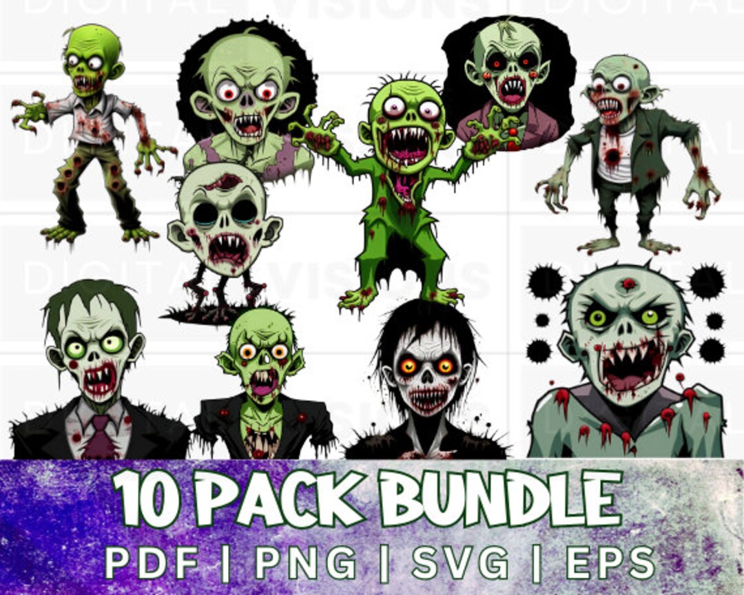 Zombie SVG Bundle, Halloween Png Pack, 10 Versatile Designs for ...