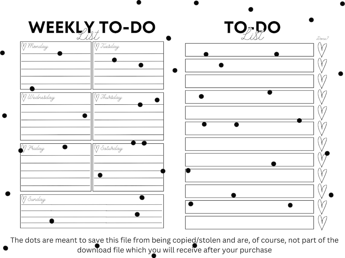 To Do List Printable to Do List With Hearts Digital File to Do List - Etsy