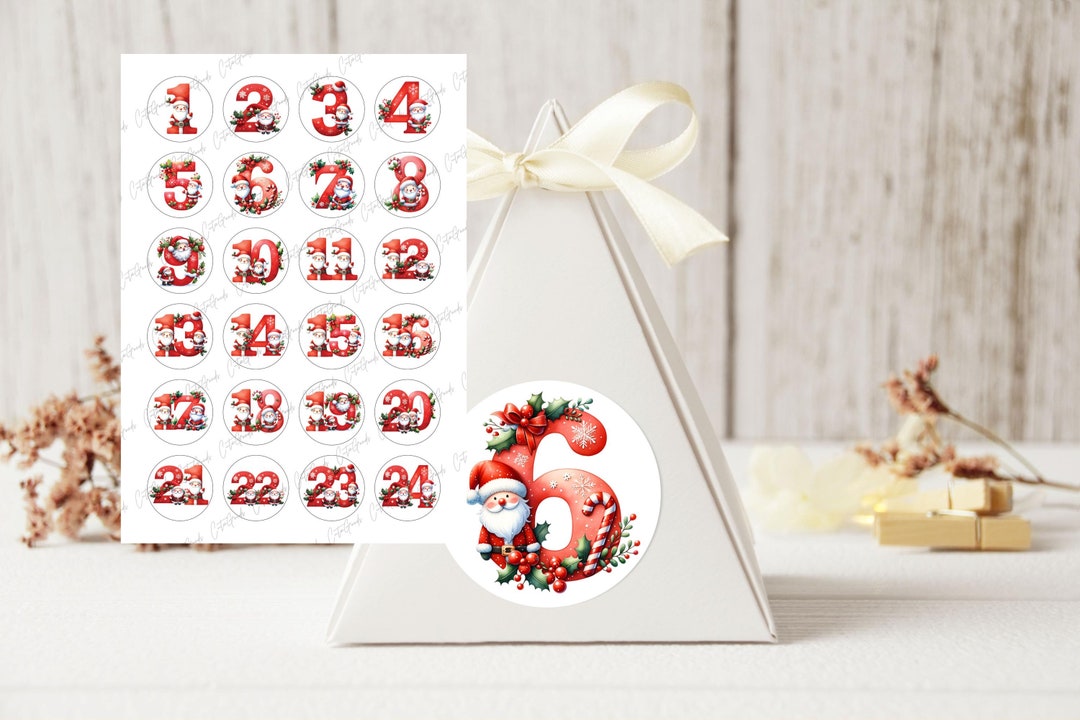 Advent Calendar Numbers 1-24 Christmas Stickers With Santa Claus for ...