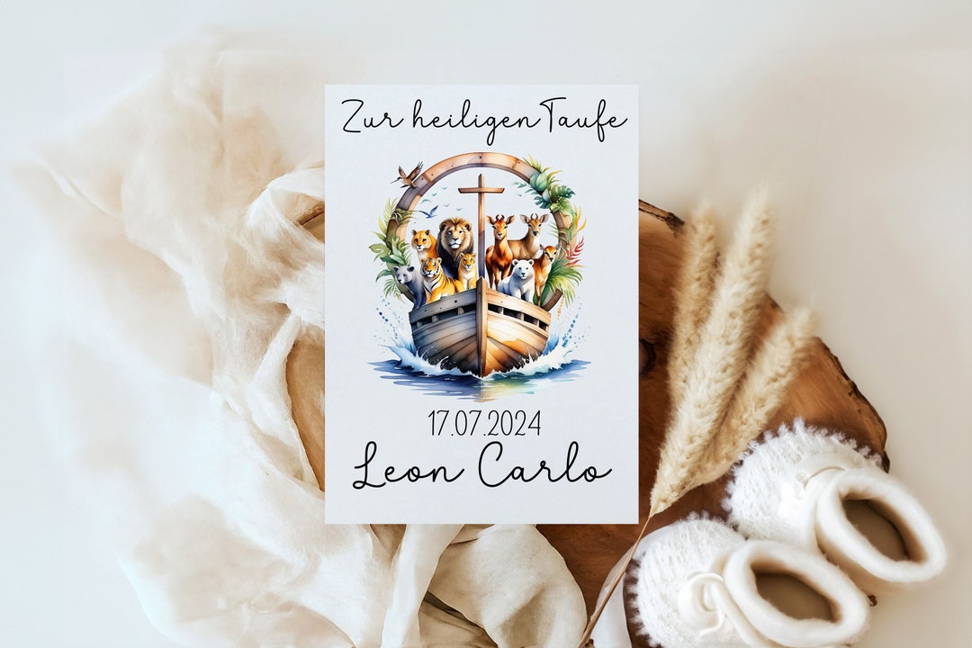 Tauf-karte Arche Noah Mit Name & Taufdatum Personalisierte Karte Zur ...