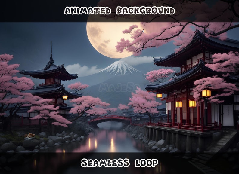 Vtuber Background Animated Japanese Houses by the River Looped Vtuber ...