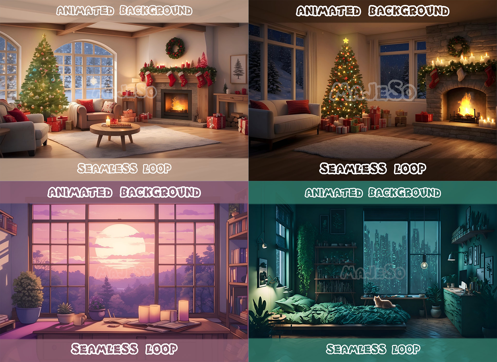 Vtuber Background Animated Cozy Cyberpunk Room Neon Light looped Vtuber Twitch Stream Overlay ...