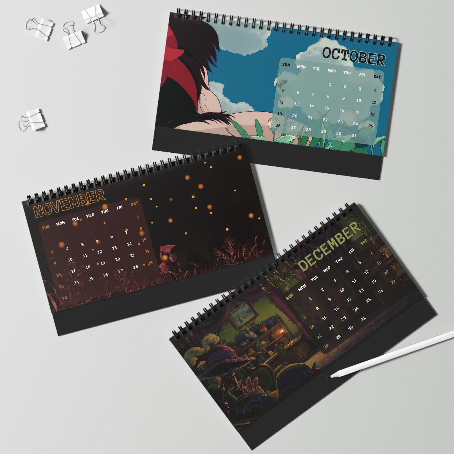 Anime Scenery Desk Calendar 2025 Cute Monthly Organizer, Retro Japanese ...