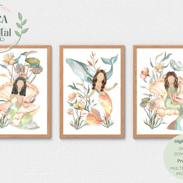 Modern Mermaid Art - Etsy