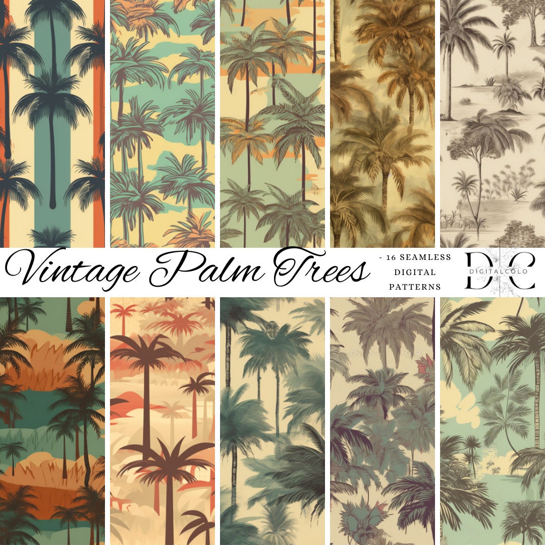 16 X Seamless Digital Download Vintage Palm Trees 16 Unique Retro Palm ...