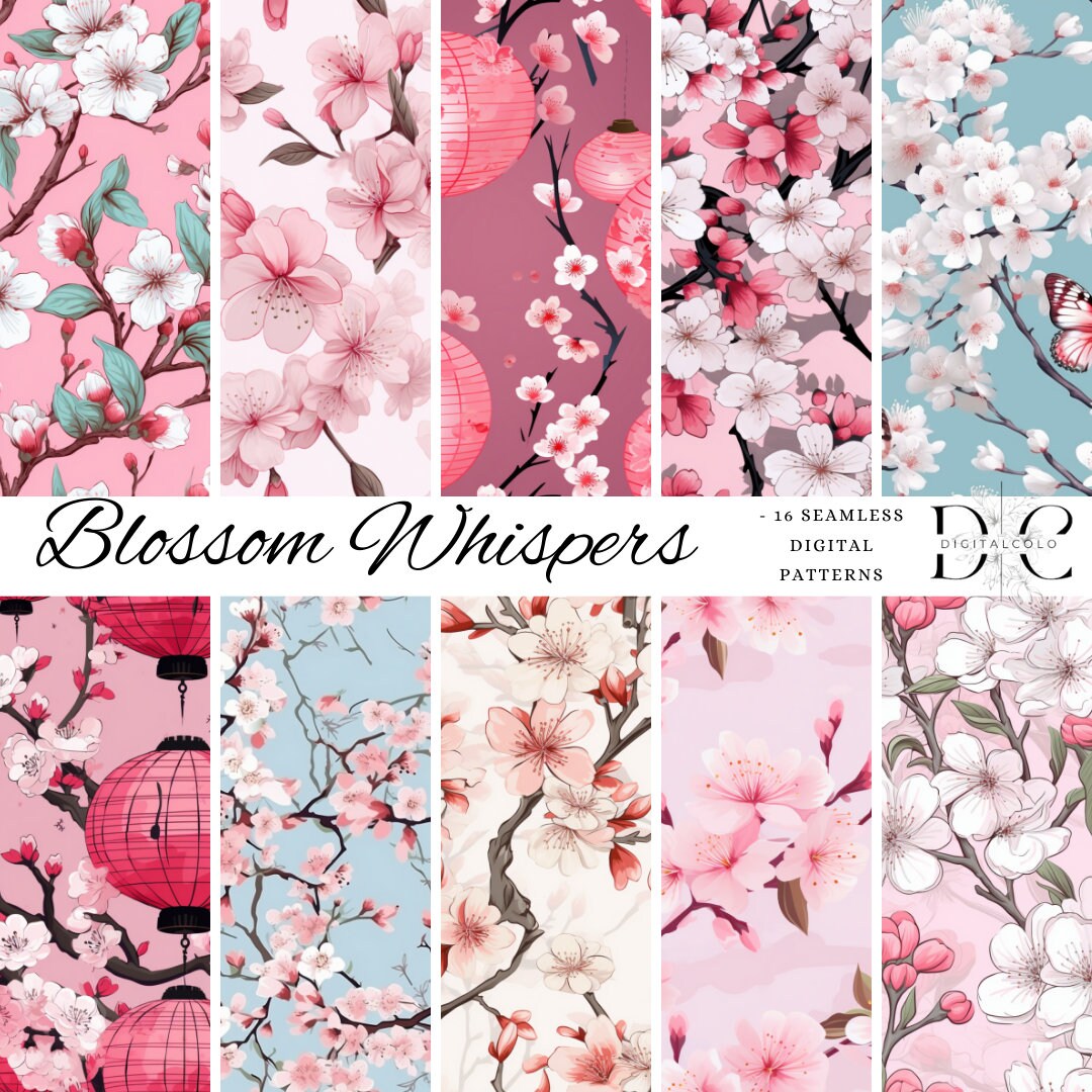 16 X Seamless Digital Download Cherry Blossoms 16 Unique Watercolor ...