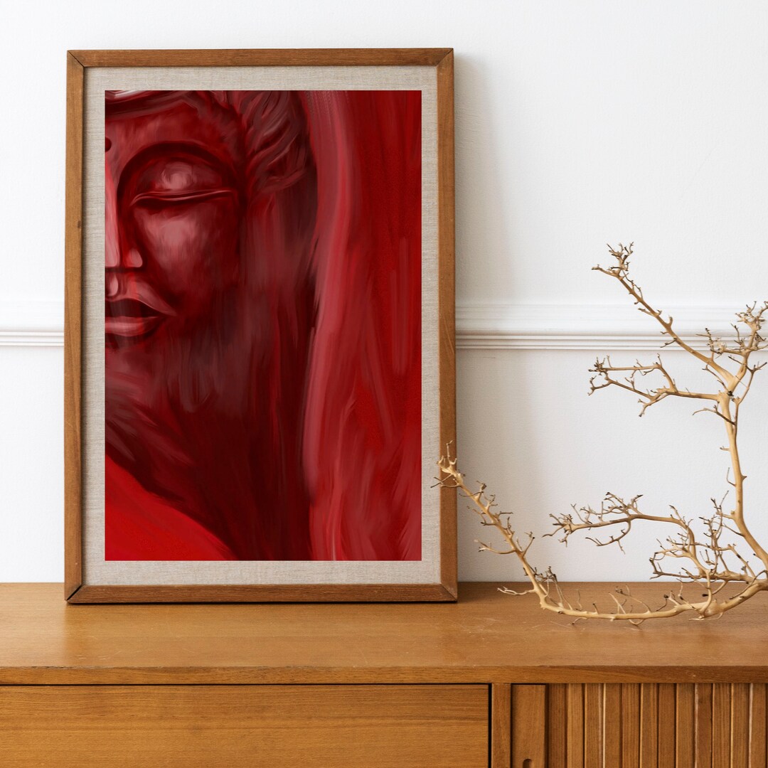 Red Buddha, Digital Wall Decor, Oil Painting Digital Art, Instant ...