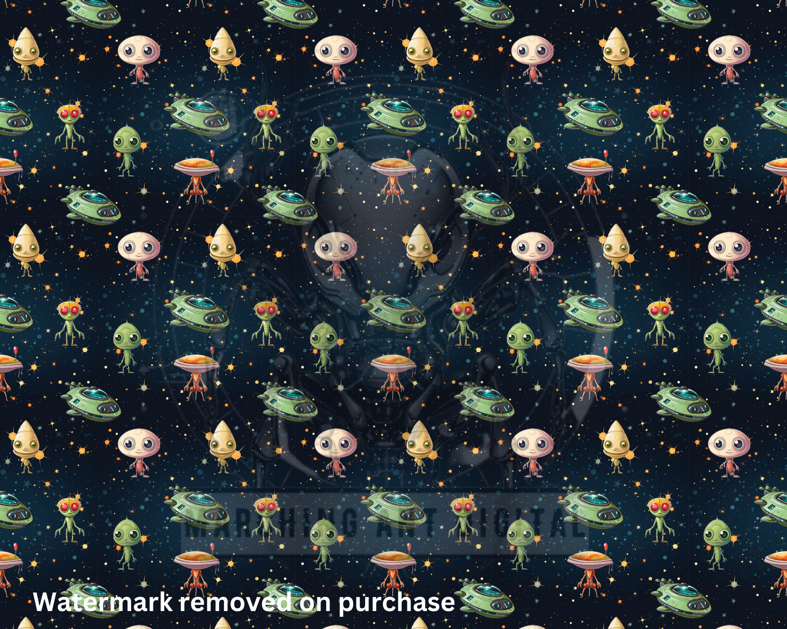 Cartoon Aliens Digital Paper, Seamless Cute Space Graphics, Commercial ...