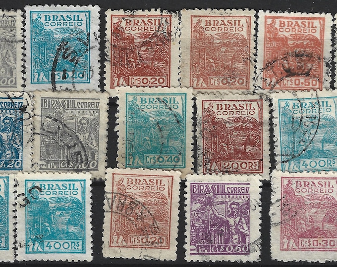 Brazil 1940s Postage Stamps X 17 With an Agriculture Theme. Vintage ...