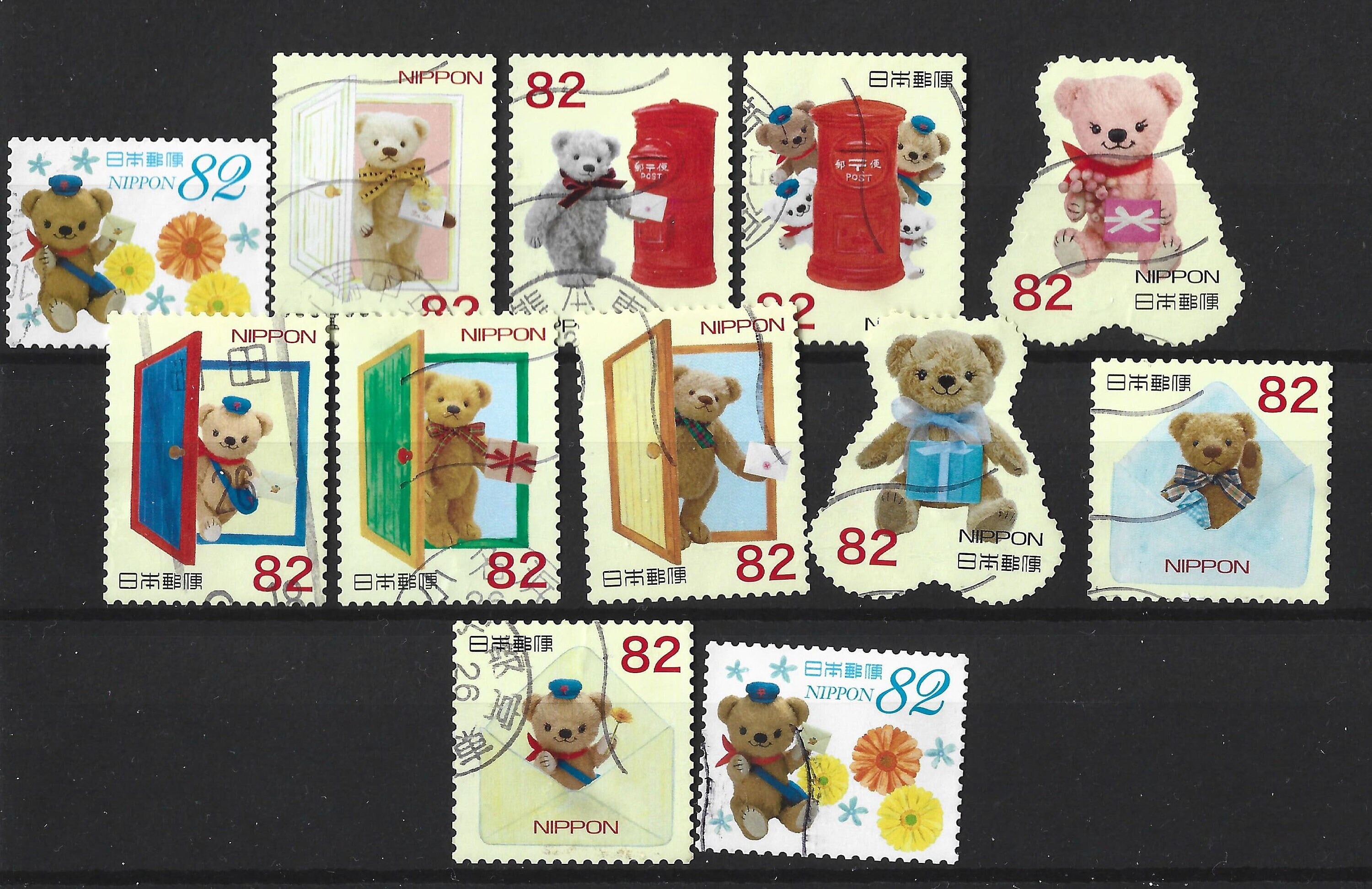 Japan Teddy Bear Stamps X 12. Japanese Postage Stamp Set. Cute, Kawaii ...