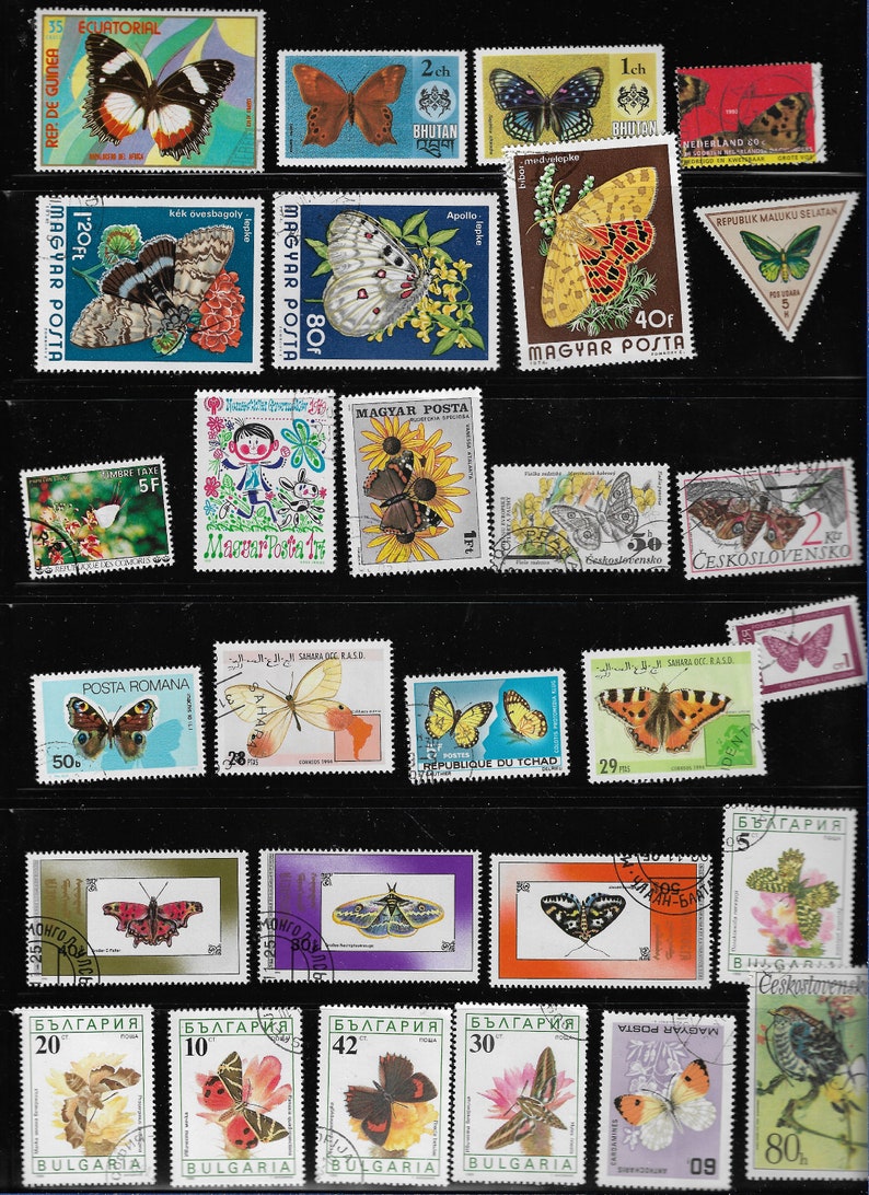 50 Worldwide Butterflies Postage Stamps. Stamp Collection. Butterfly ...