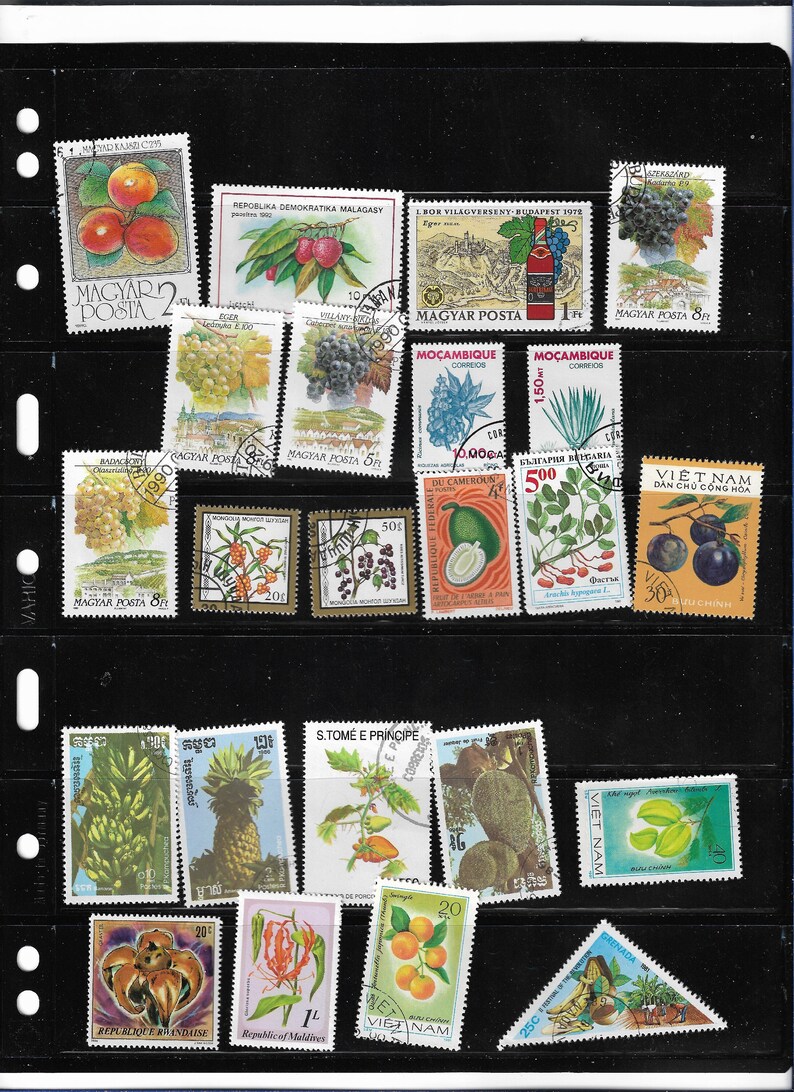 51 Worldwide Fruit & Vegetable Postage Stamps. Stamp Collection. Floral ...