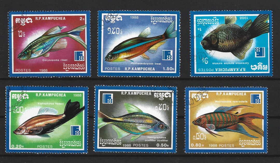 Fish - Cambodia Postage Stamps X 6 (1988). Asia, Fishing, Sea ...