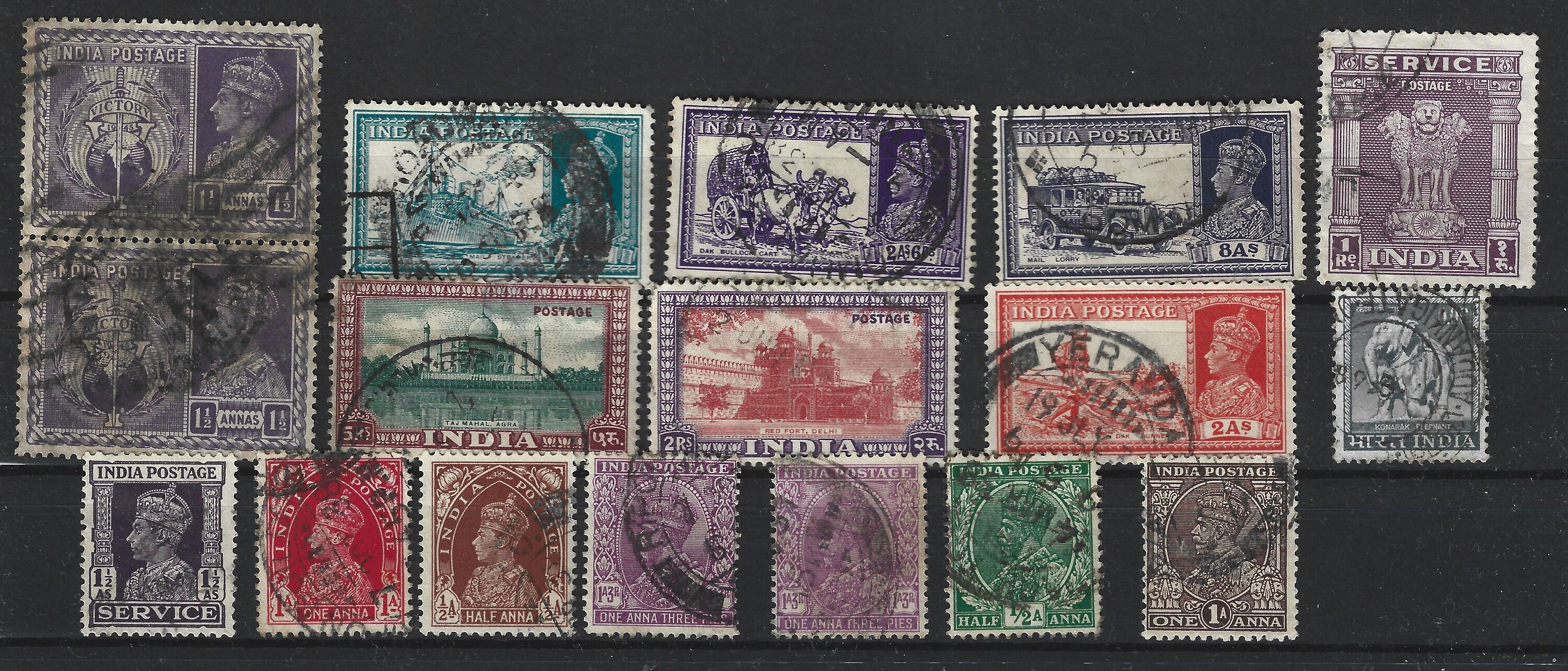 India 1930s/40s Postage Stamps X 17. Vintage Indian Stamp Collection ...