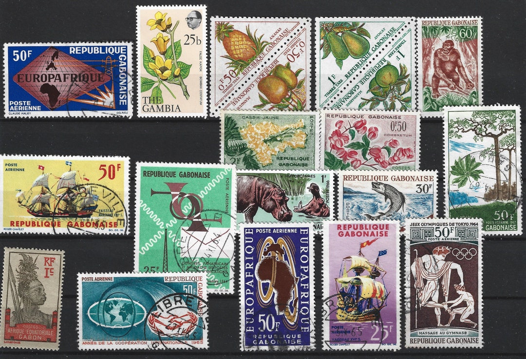 18 Gabon Stamps. Gabonese Stamp Collection (1940s-60s). African. Floral ...