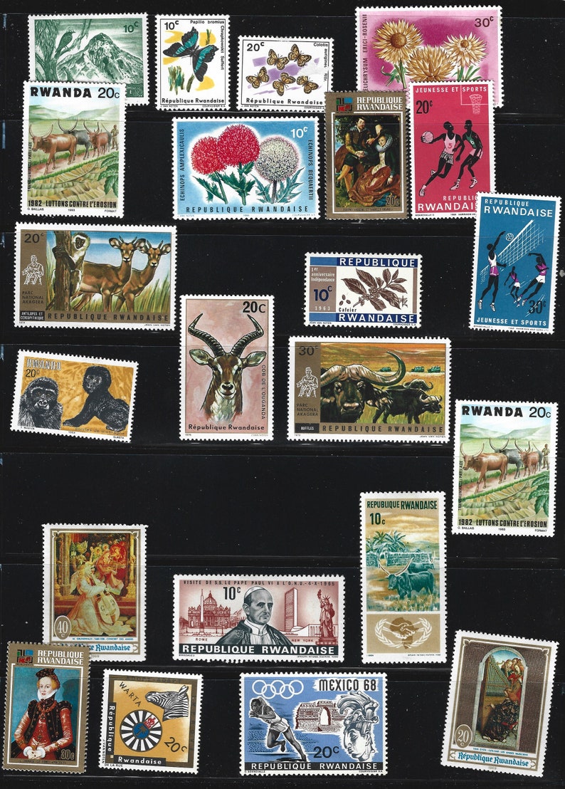 33 Rwanda Postage Stamp Collection. Assortment of Stamps (1960s-1980s ...