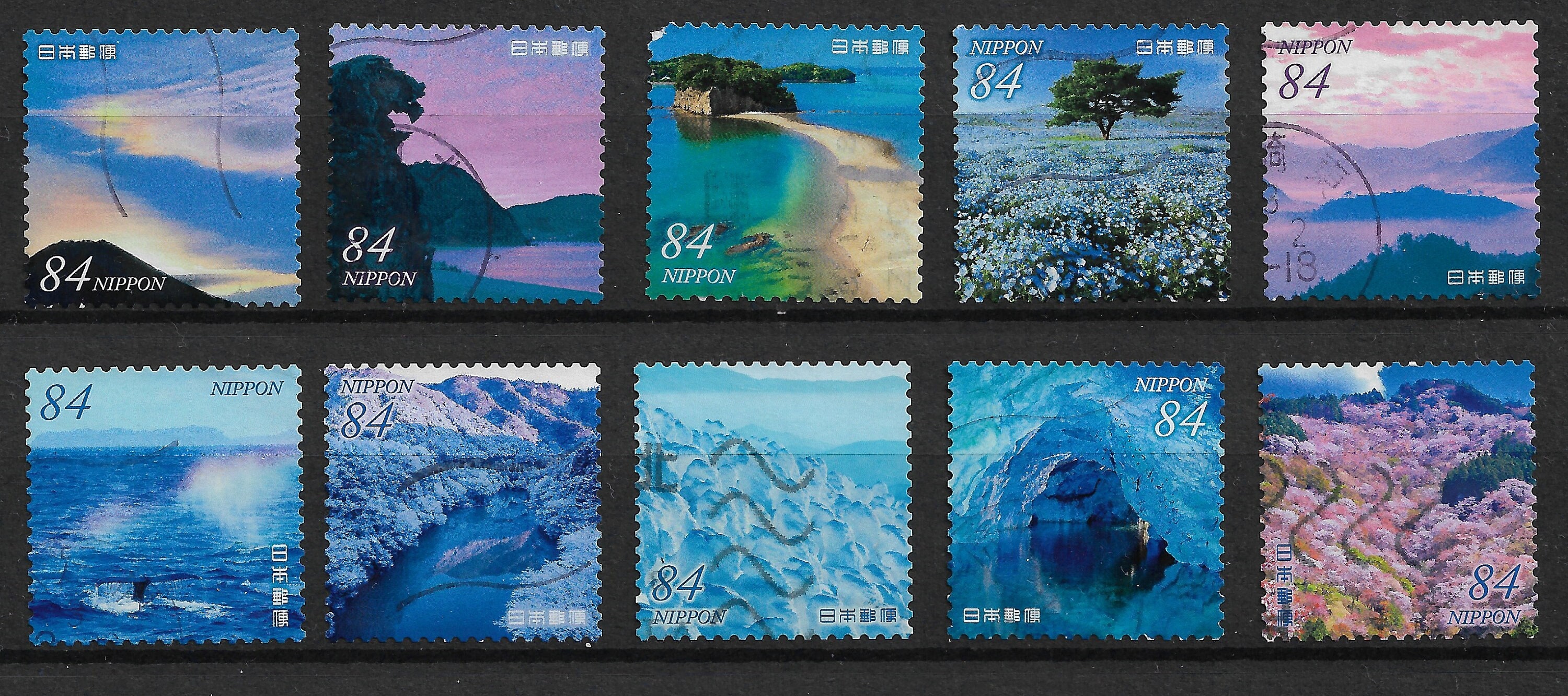 Natural Landscapes Japan Postage Stamps X 10. Cute Japanese Stamp Set ...