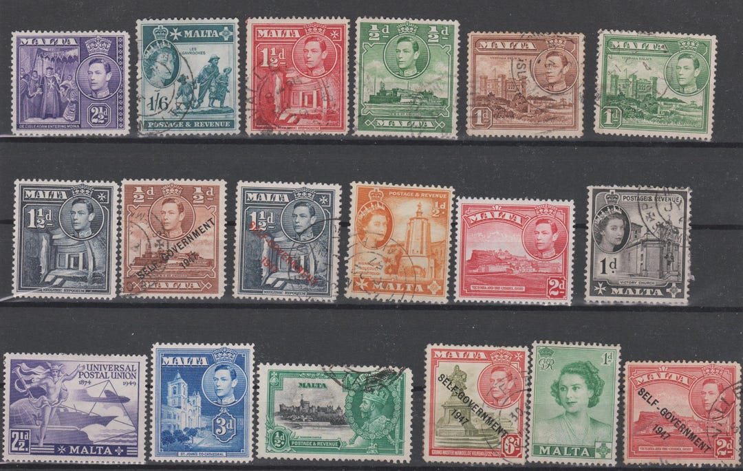 18 Older Malta Stamps. Maltese Stamp Collection (c. 1940/50s). European ...