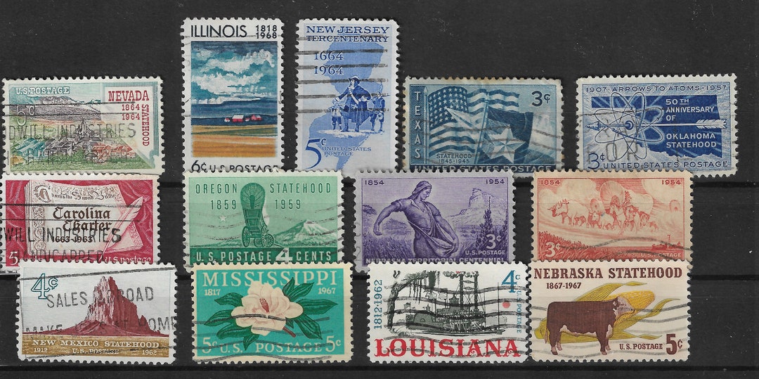 USA Stamps Featuring States X 13. Vintage American US Stamp Statehood ...