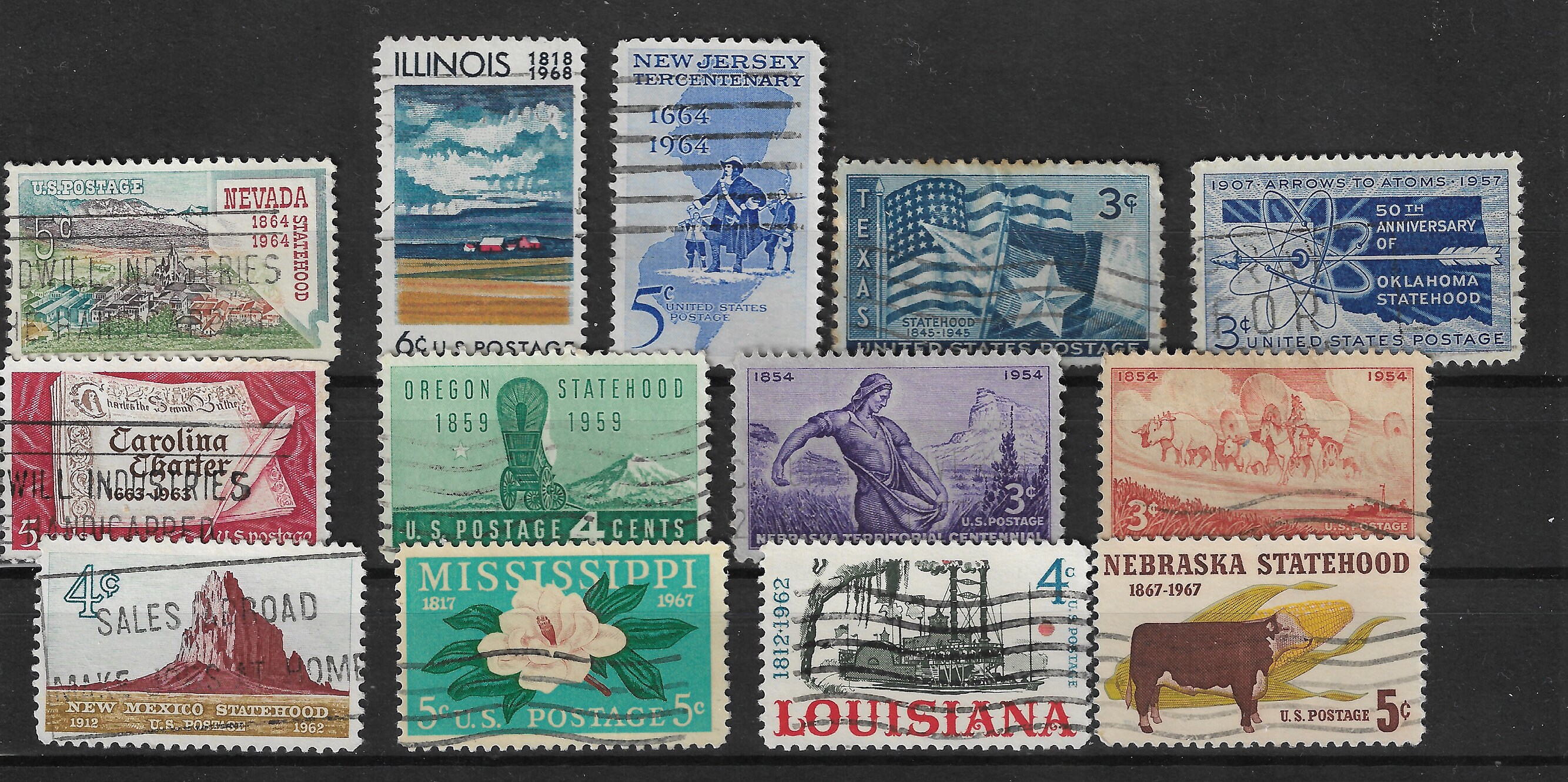 USA Stamps Featuring States X 13. Vintage American US Stamp Statehood ...