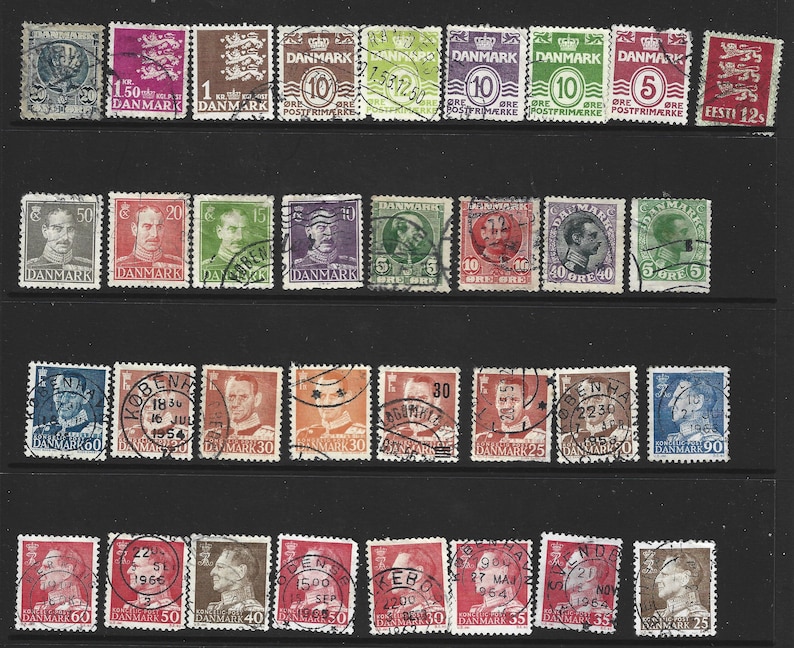 32 Older Danish Postage Stamps From the 1910s-60s. Denmark Stamp ...
