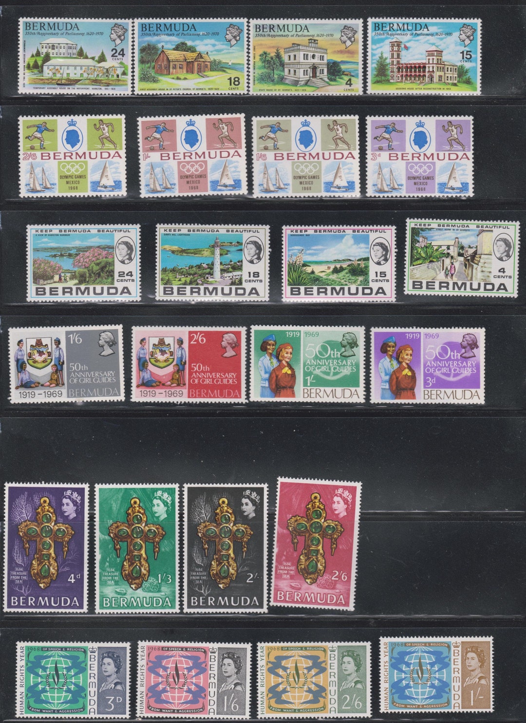 Bermuda 1960s Postage Stamps X 36. Vintage Bermudan Stamp Collection ...