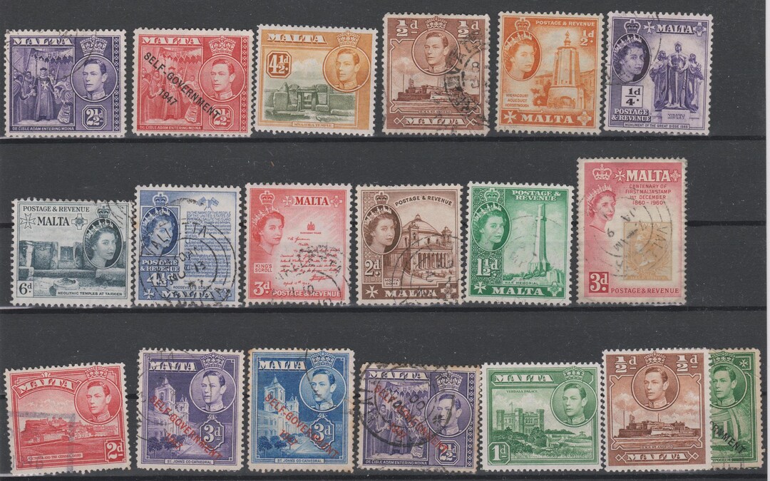 19 Older Malta Stamps. Maltese Stamp Collection c. 1940/50s. European ...