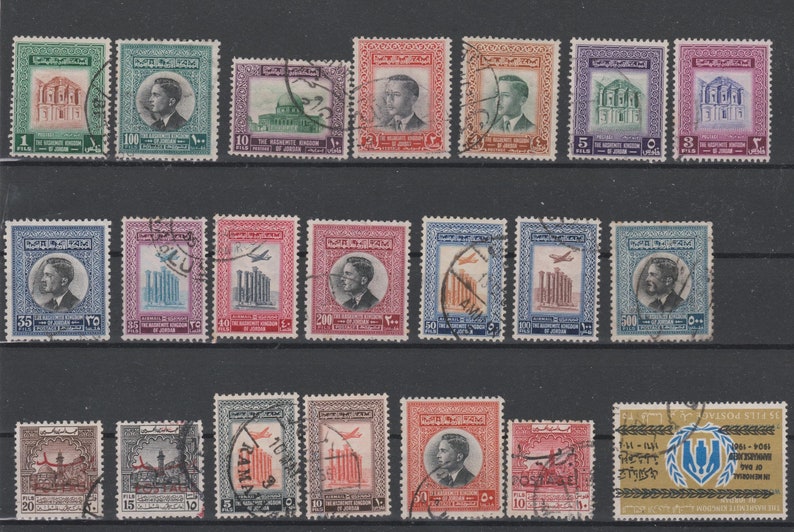 Jordan 1930s-1950s Postage Stamps X 21. Vintage Jordanian Stamp ...