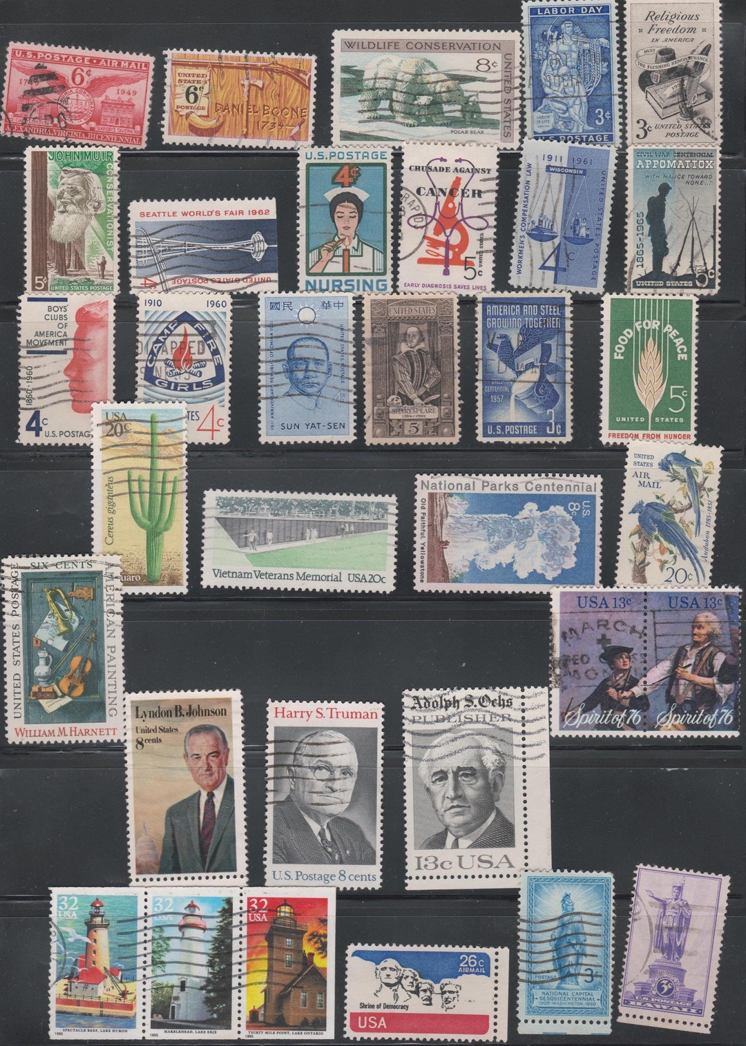 85+ USA Commemorative Stamps (c. 1920s-80s). Vintage American Stamp ...