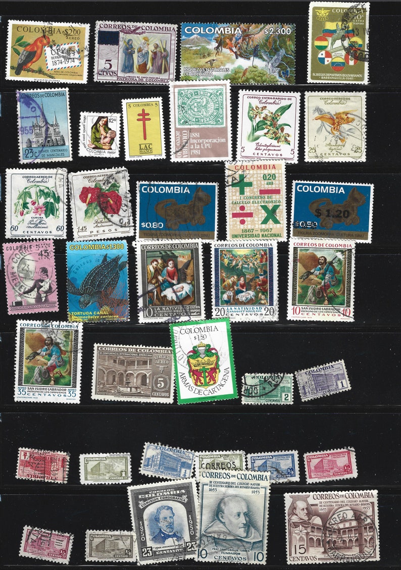 110+ Colombia Stamps (c. 1940s-90s). Vintage Colombian Stamp. South ...