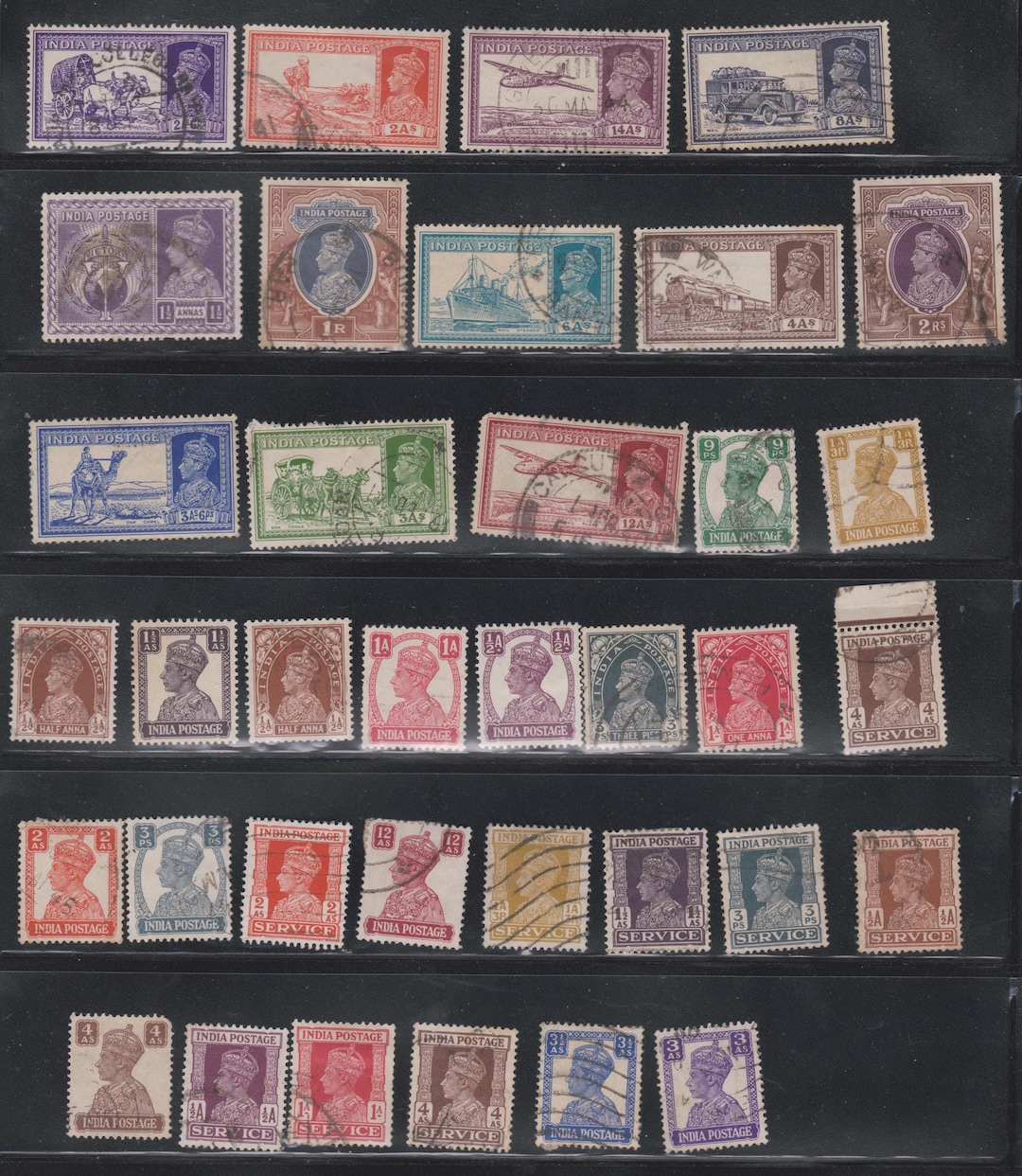 India 1930s/40s Postage Stamps X 36. Vintage Indian Stamp Collection ...