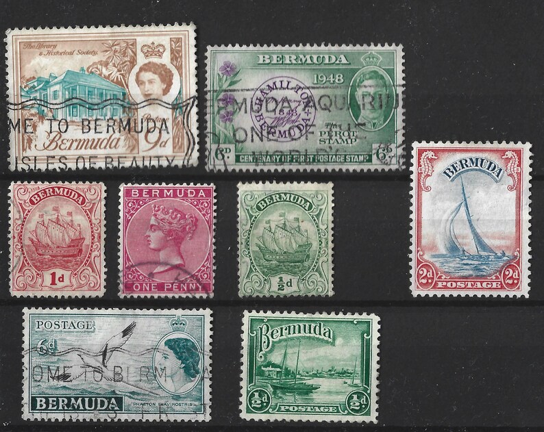 Bermuda Postage Stamps From the 1940s-50s X 8. Vintage Bermudan Stamp ...