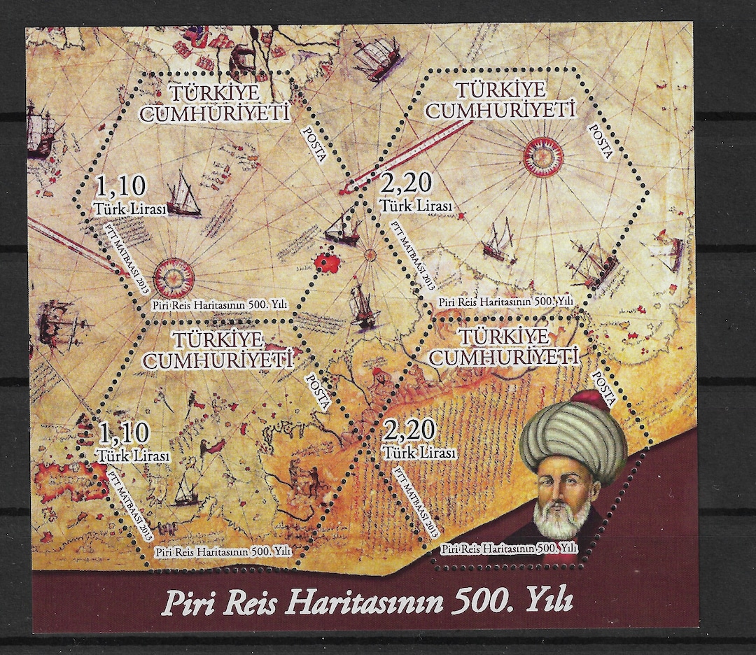 Piri Reis Map 500th Anniversary Turkey Postage Stamp Minisheet 2013 ...