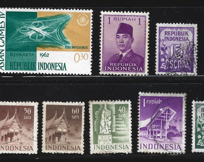 10 Indonesia Stamps. Indonesian Stamp Collection (1940s-60s). - Etsy