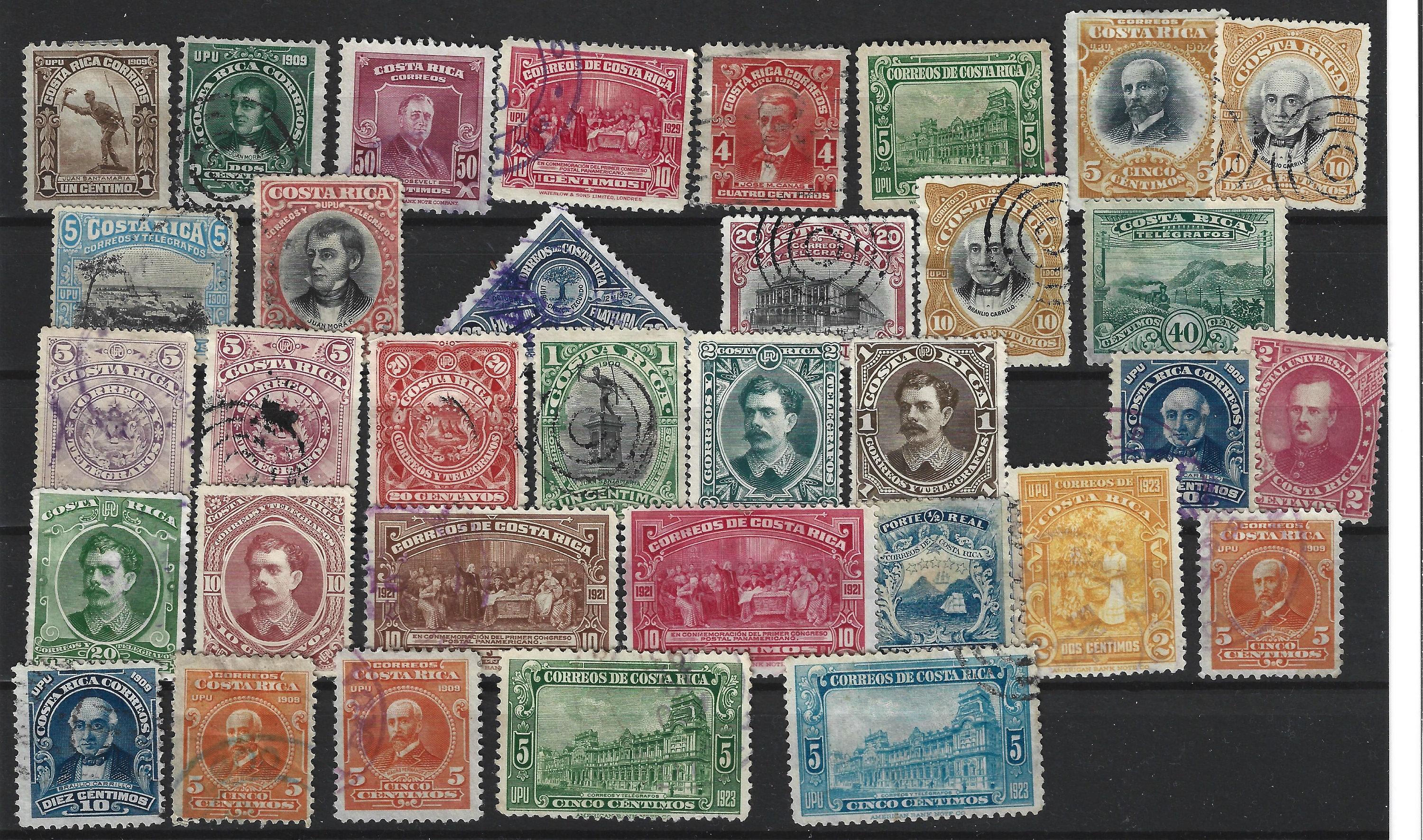 Costa Rica 1900s-1920s Postage Stamps X 34. Vintage Costa Rican Stamp ...