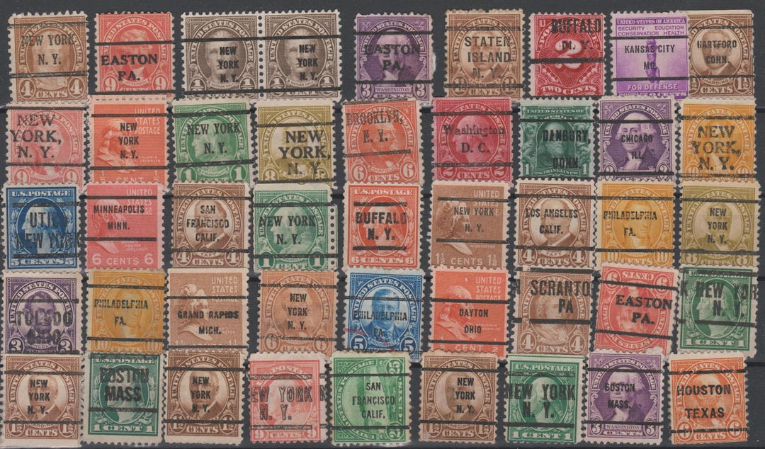 USA Pre-cancel Postage Stamps X 46. American Precancel Stamp Collection ...