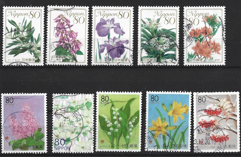 Japan Floral Stamps X 10. Cute Japanese Postage Stamp Selection ...