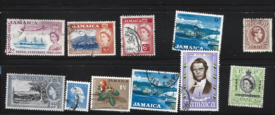 11 Jamaica Stamps. Vintage Jamaican Stamp Collection (1940s Onwards ...