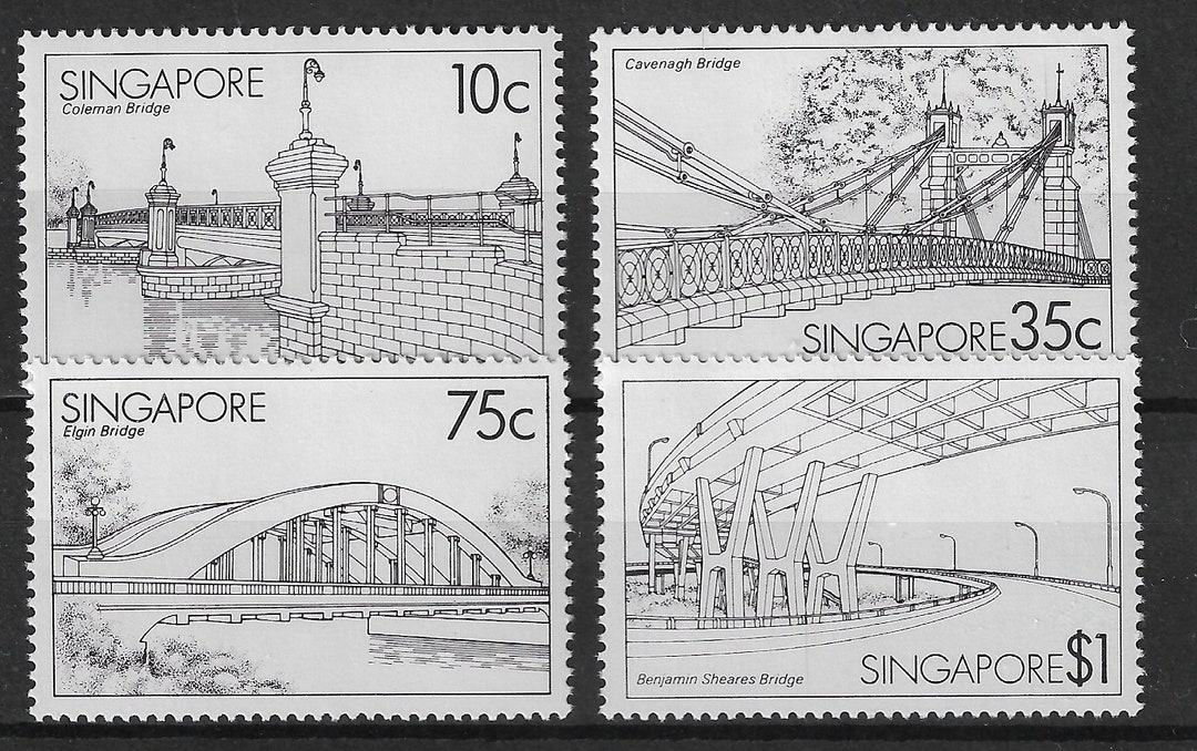 Bridges of Singapore Singaporean Postage Stamps X 4 1985 Vintage ...