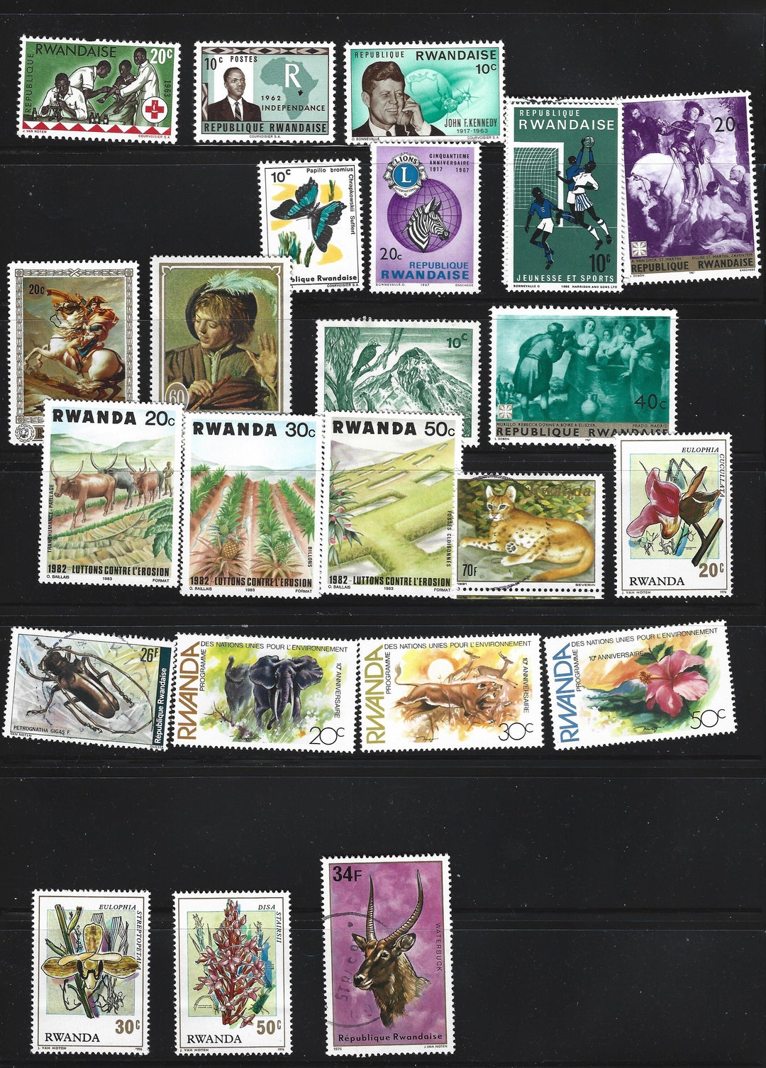 48 Rwanda Stamps. Rwandan Stamp Collection (c. 1960s Onwards). Animals ...