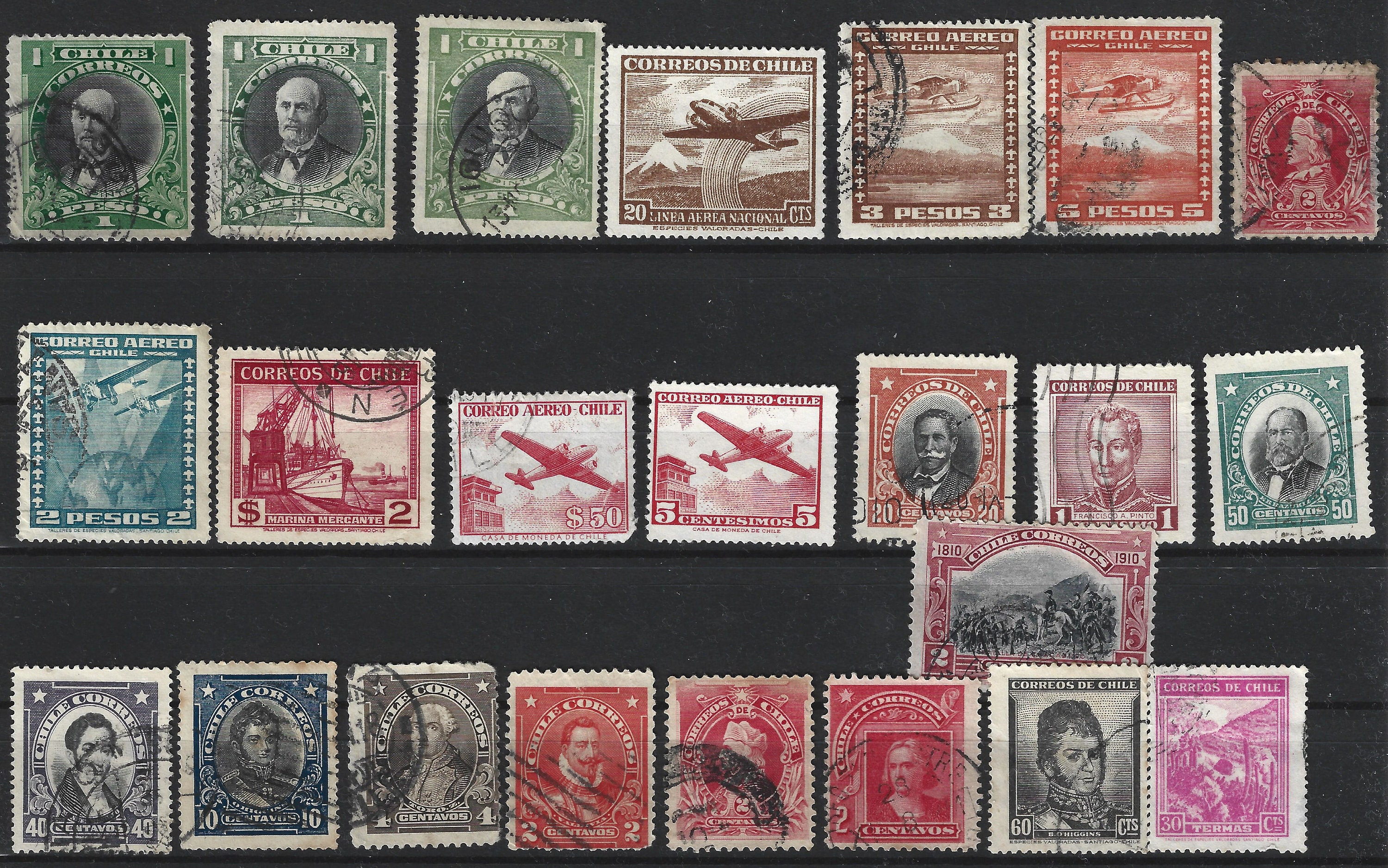 Chile 1920s/30s/40s Postage Stamps X 22. Vintage Chilean Stamp Set ...