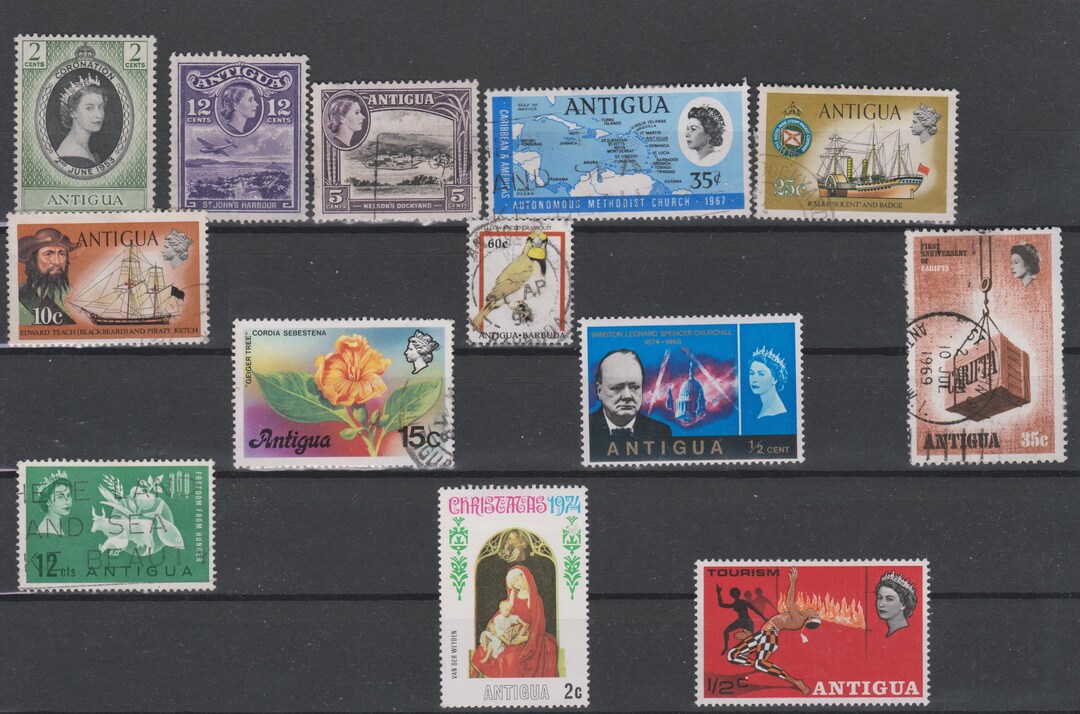 Antigua C. 1950s-70s Postage Stamps X 13. Vintage Atiguan Stamp ...