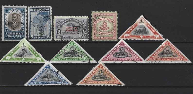 Liberia 1890s-1920s Postage Stamps X 11. Vintage Liberian Stamp ...