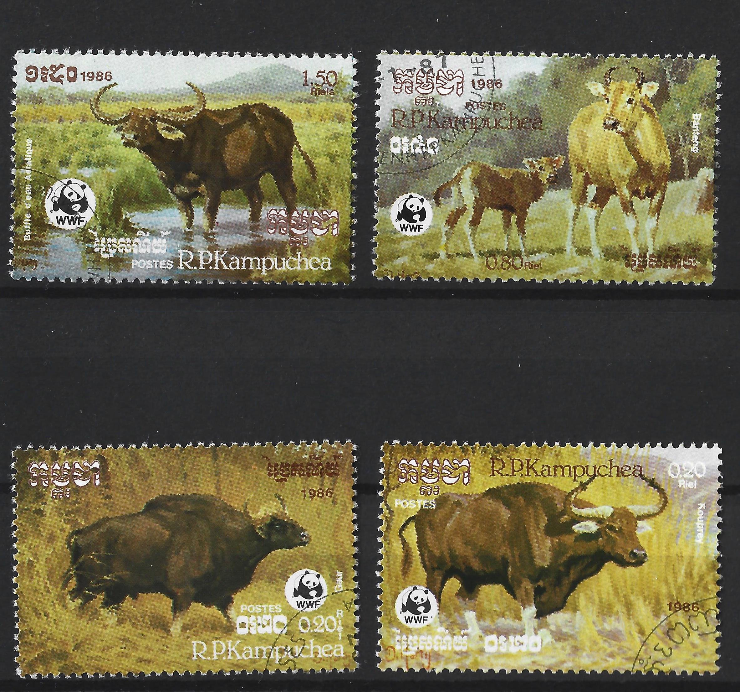 Cambodian Cattle - Cambodia Postage Stamps X 4 (1986). Vintage Asia ...