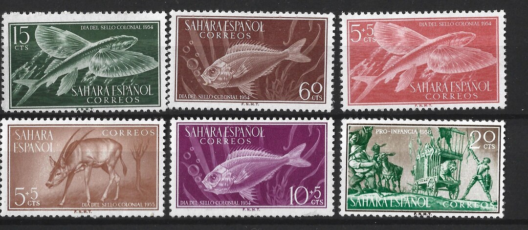 Spanish Sahara C.1950s Postage Stamps X 6. Vintage Saharan Stamp ...