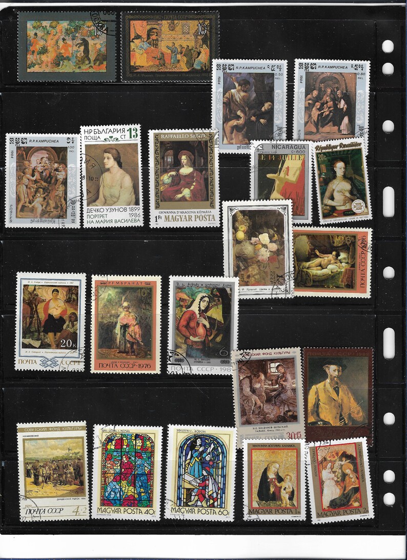 43 Worldwide Art Postage Stamps. Stamp Collection. Artists, Paintings ...