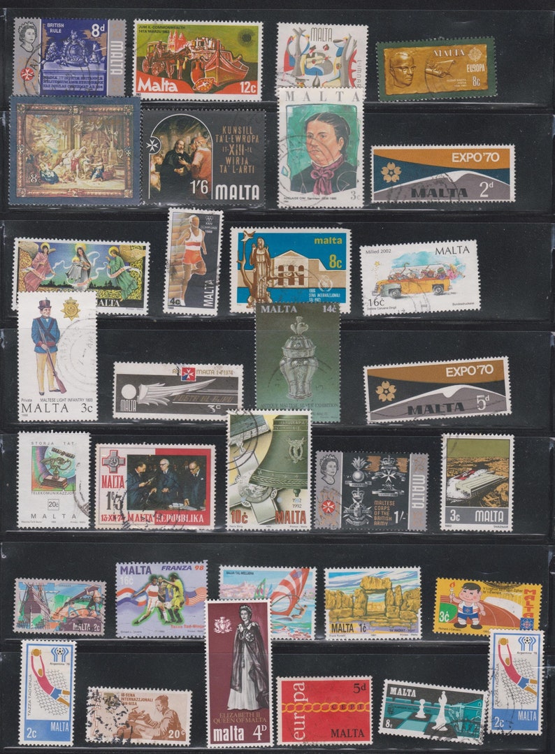 Malta 1970s-90s Postage Stamps X 63. Vintage Maltese Stamp Collection ...