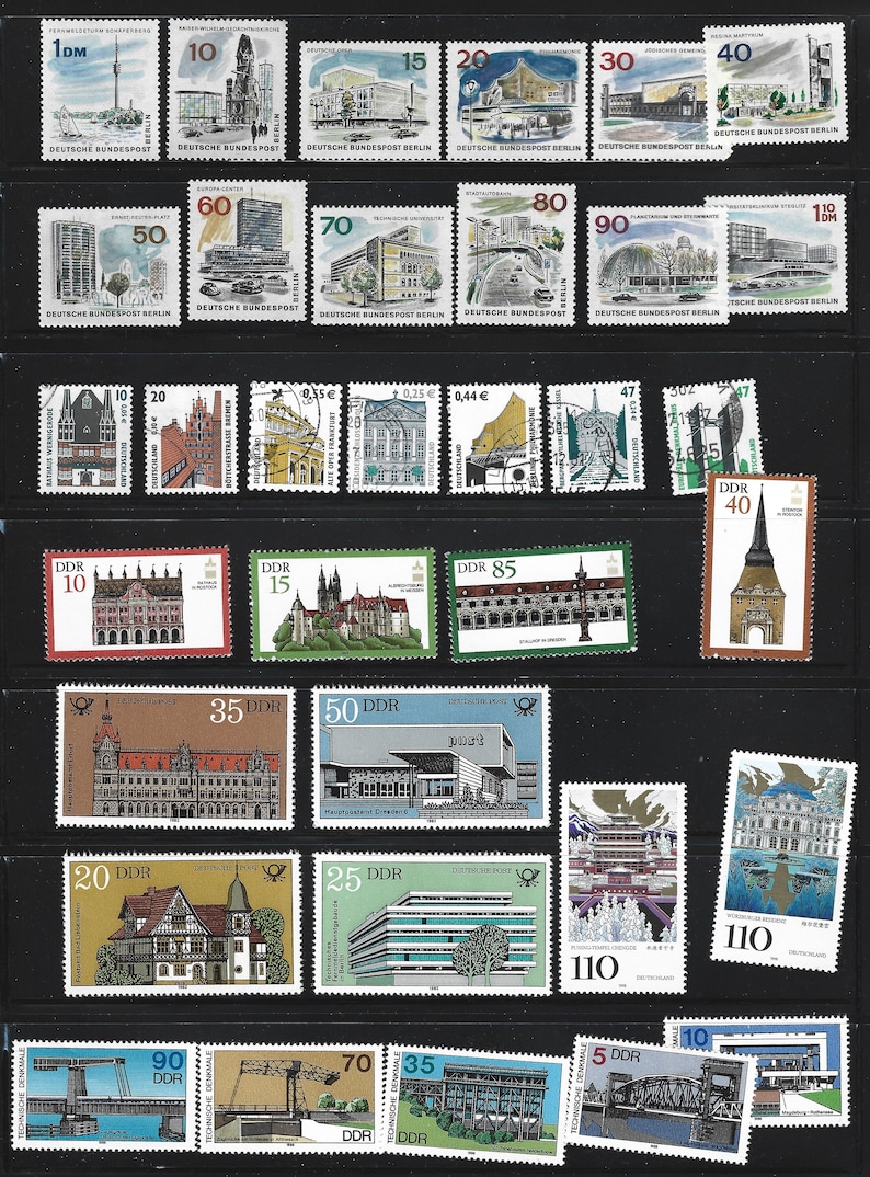 70 German Architecture Stamps. Germany Stamp Collection. DDR, Thematics ...