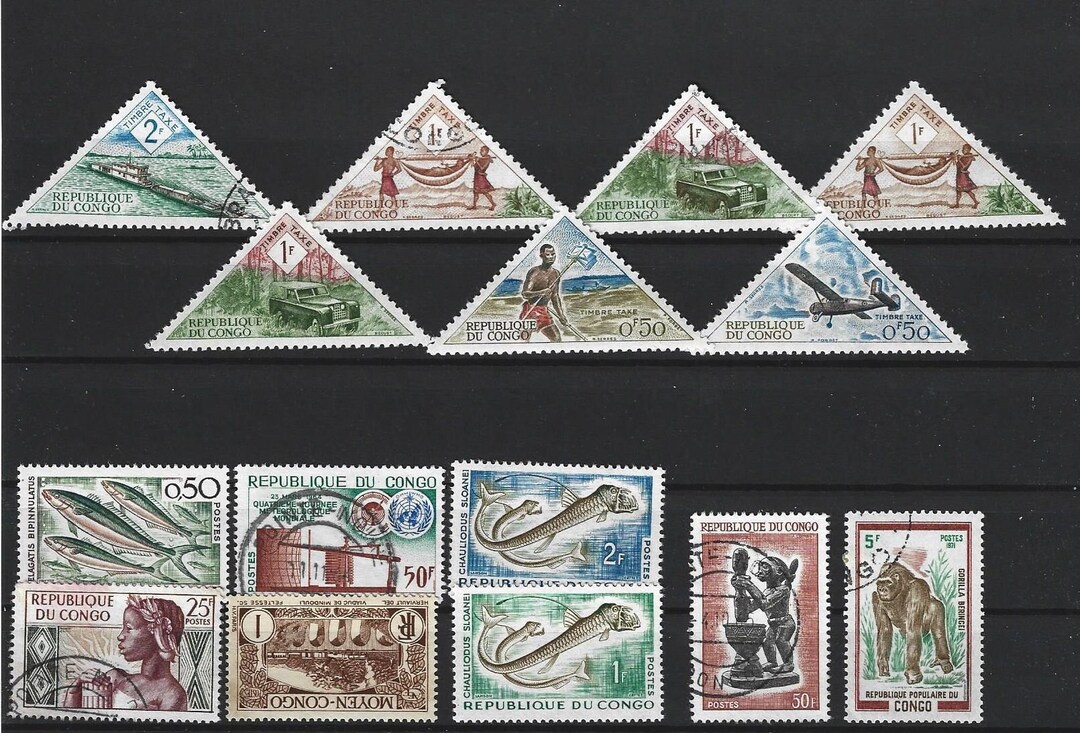 15 Republic of Congo Stamps. Congolese Stamp Collection (1960s-70s ...