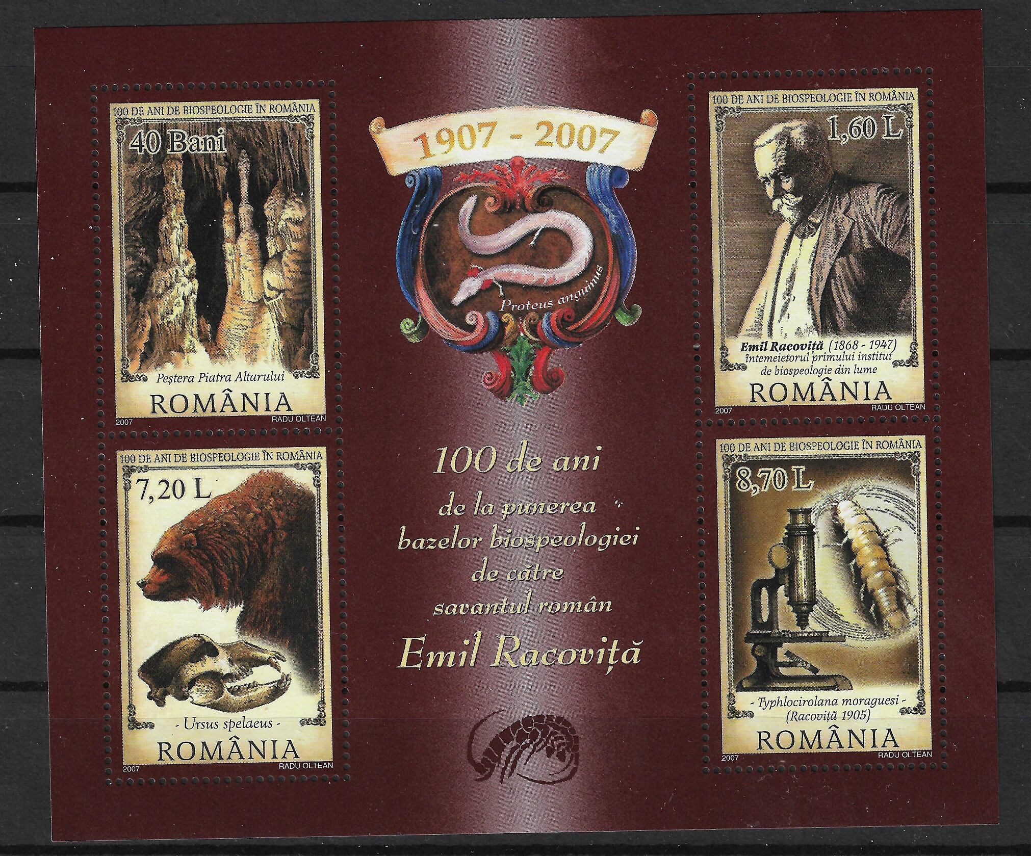Emil Racovita Romania Postage Stamp Minisheet 2007 Commemorative Emil ...